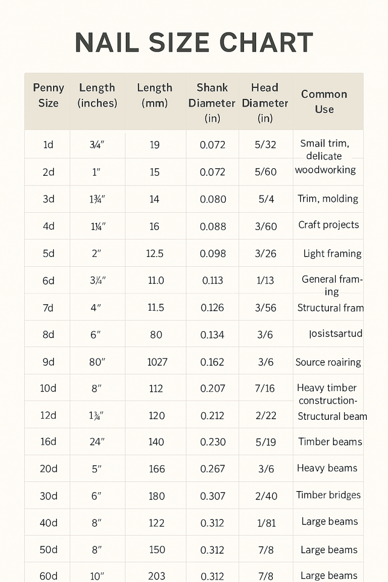 Nail Size Chart: Common Nail Sizes & How To Choose